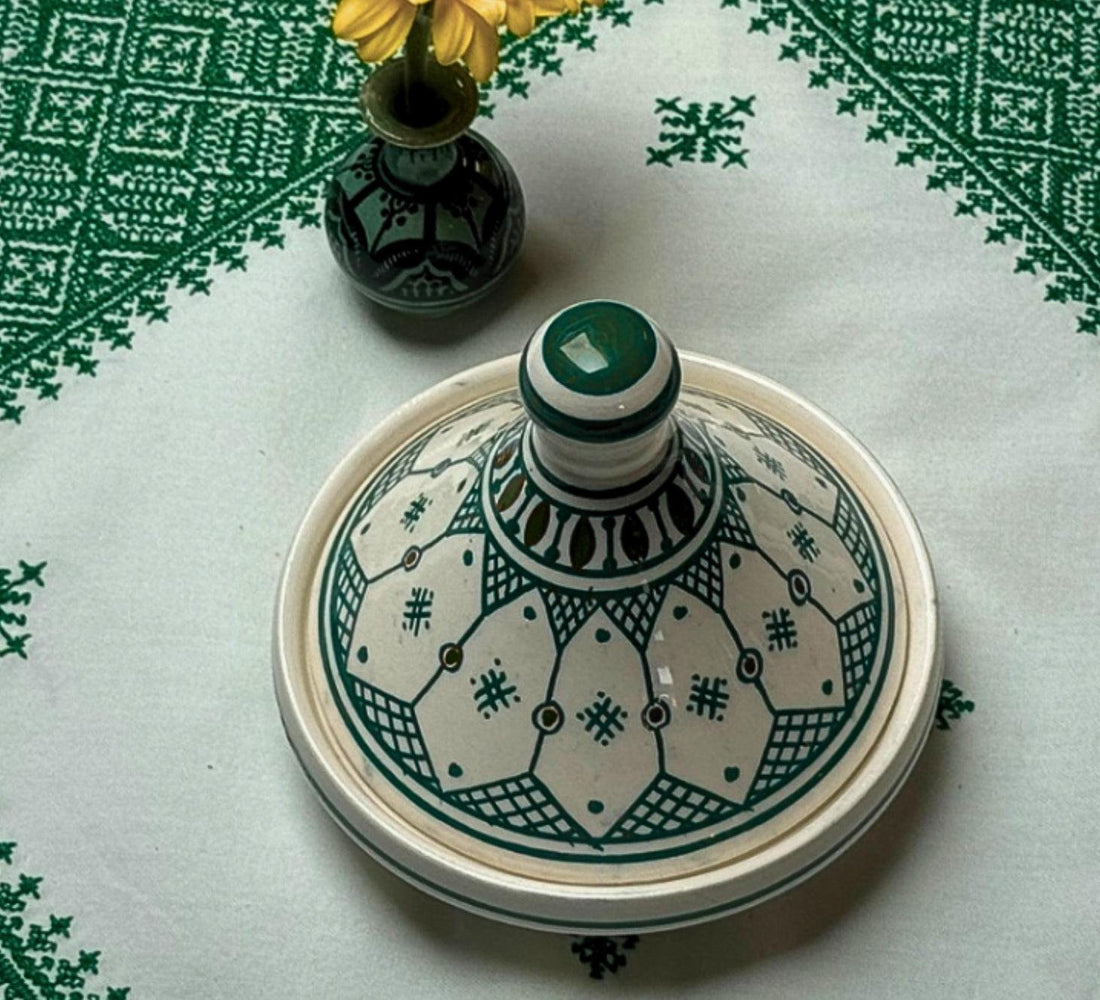 Authentic Handcrafted Green-Patterned Moroccan Ceramic Serving Tagine ...